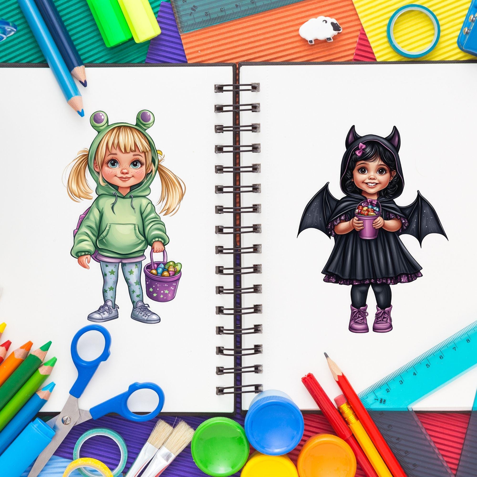 20 Kids Halloween Costume Clipart, Cute Trick or Treat PNG, School ...
