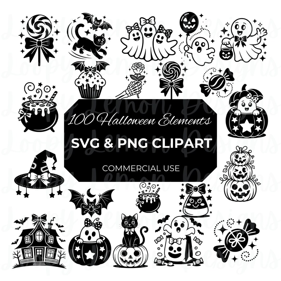 100 Cute Halloween SVG & PNG Clipart, Halloween Candy Cat PNG, Coquette ...