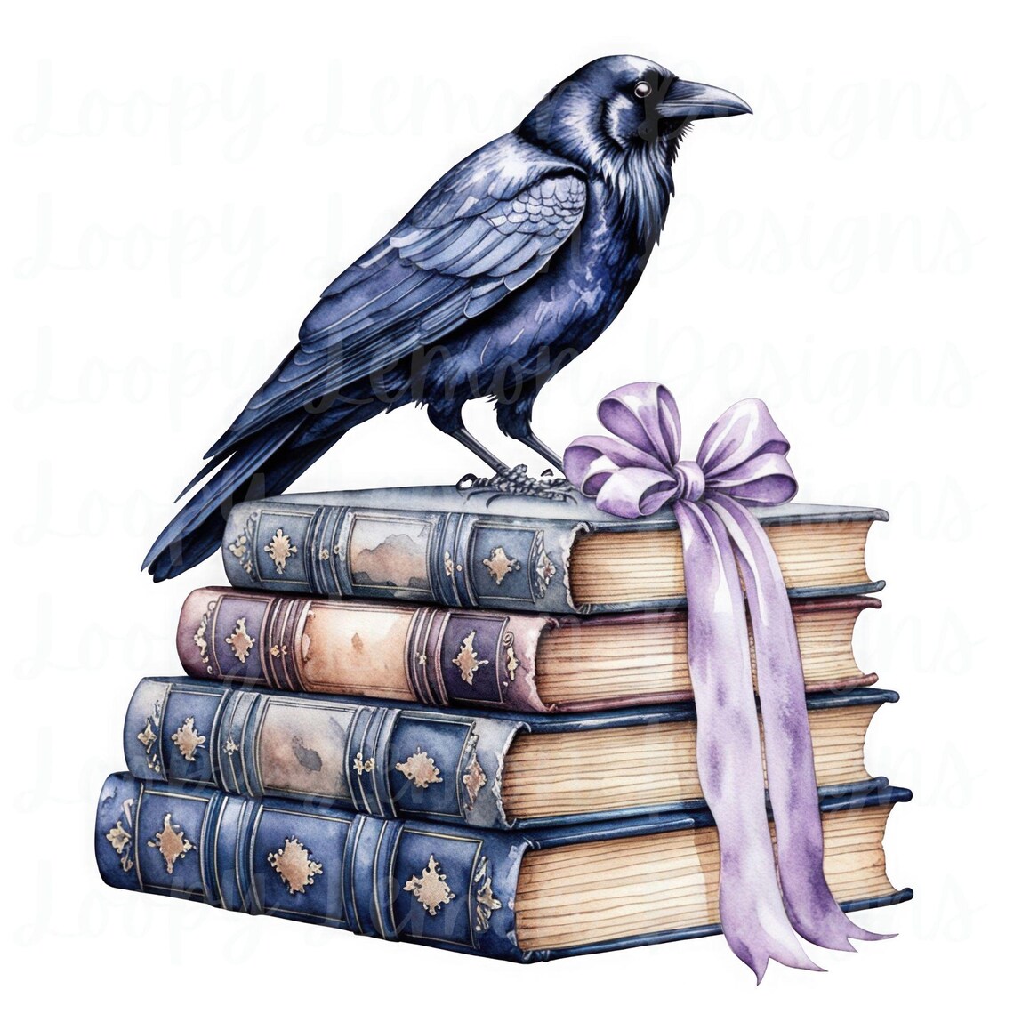 27 Gothic Crows PNG Clipart Set, Raven on Vintage Books, Bows PNG, Dark ...