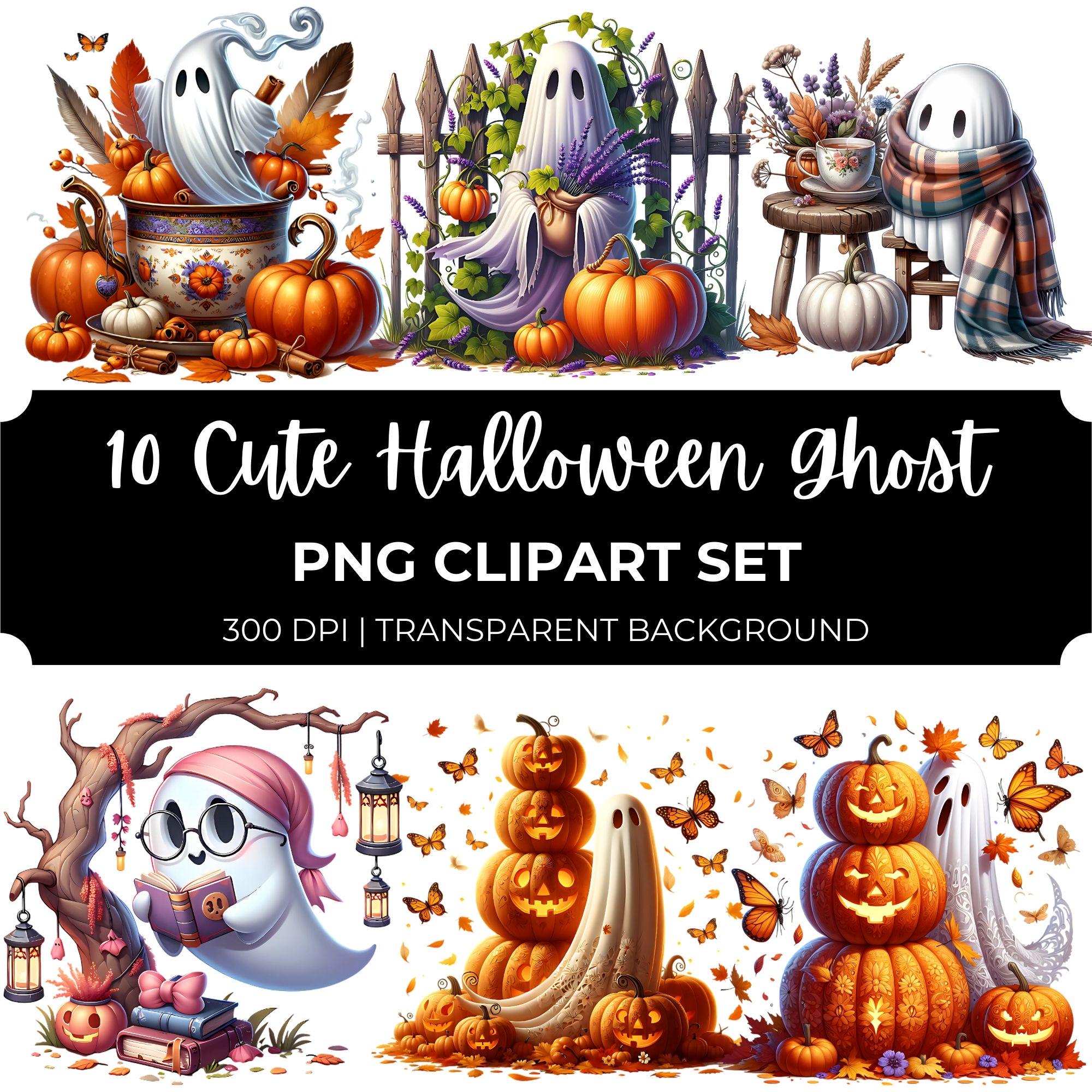10 Cute Ghost PNG Clipart, Halloween Pumpkin Graphics, Fall Ghost ...