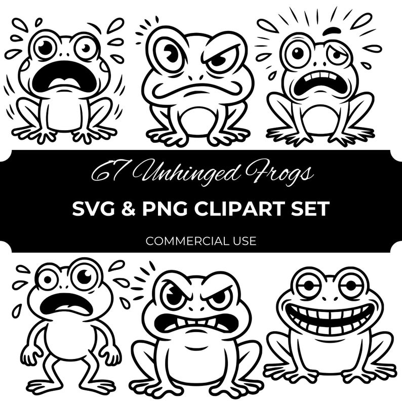 67 Black White Frog Faces SVG PNG Bundle, Funny Reaction Meme Frogs ...