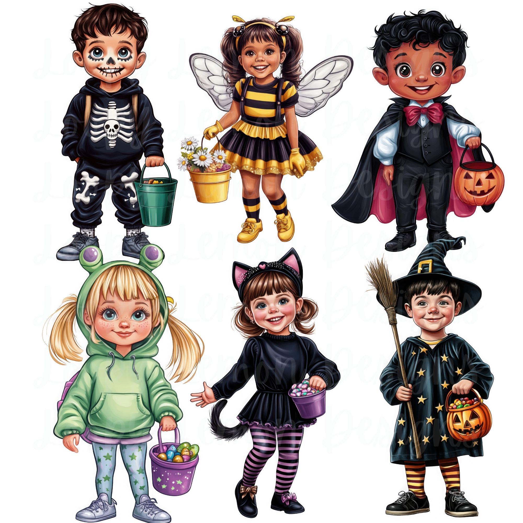 20 Kids Halloween Costume Clipart, Cute Trick or Treat PNG, School ...