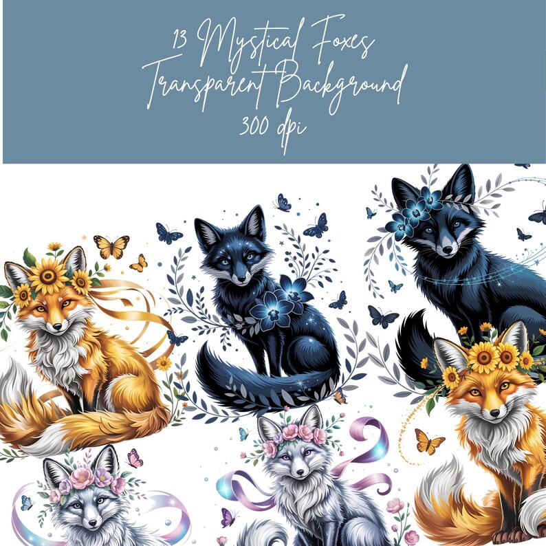 Mystical Fox PNG Clipart, Enchanted Forest Animal Bundle, Floral ...