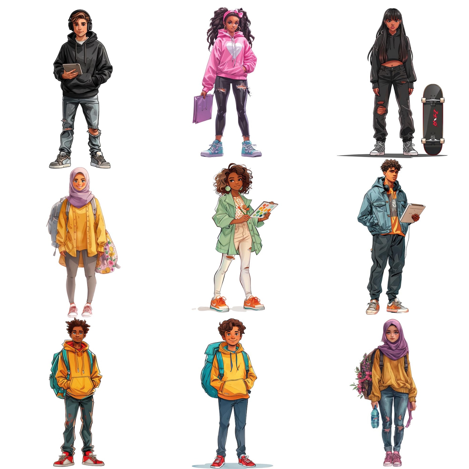 34 School Teen Clipart Bundle, Diverse Student Characters, Modern ...