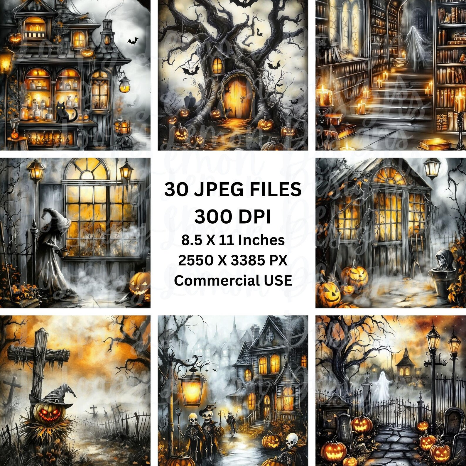 30 Haunted House Halloween Art, Gothic Pumpkin Scene, Spooky Graveyard ...
