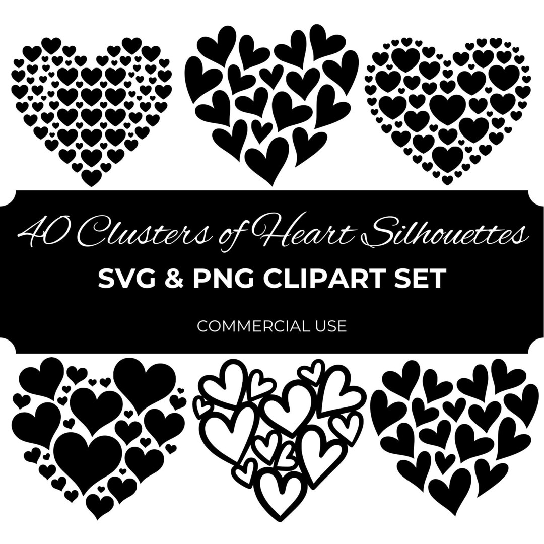 Heart Cluster Clipart, Layered Heart Silhouettes, Valentine SVG Bundle ...