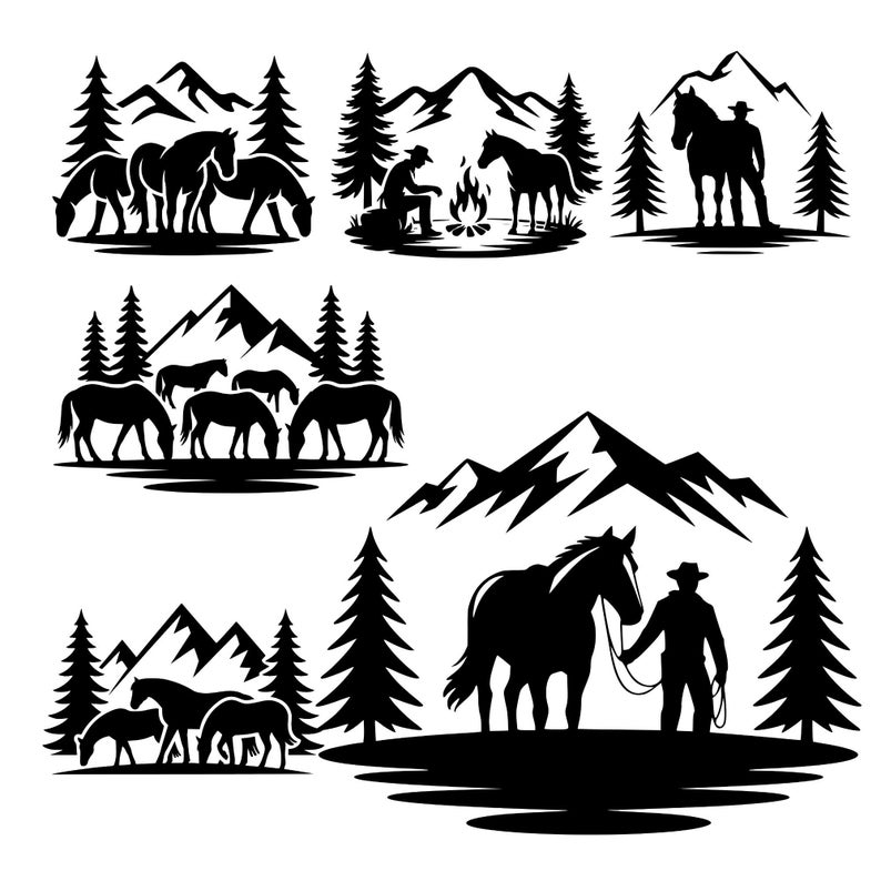 46 Western Cowboy Clipart Bundle, Horse Ranch SVG PNG, Western Scene ...