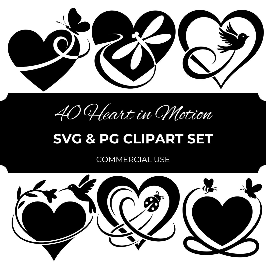 Heart Clipart Bundle, 40 Flying Love SVG PNG, Bird Butterfly Dragonfly ...