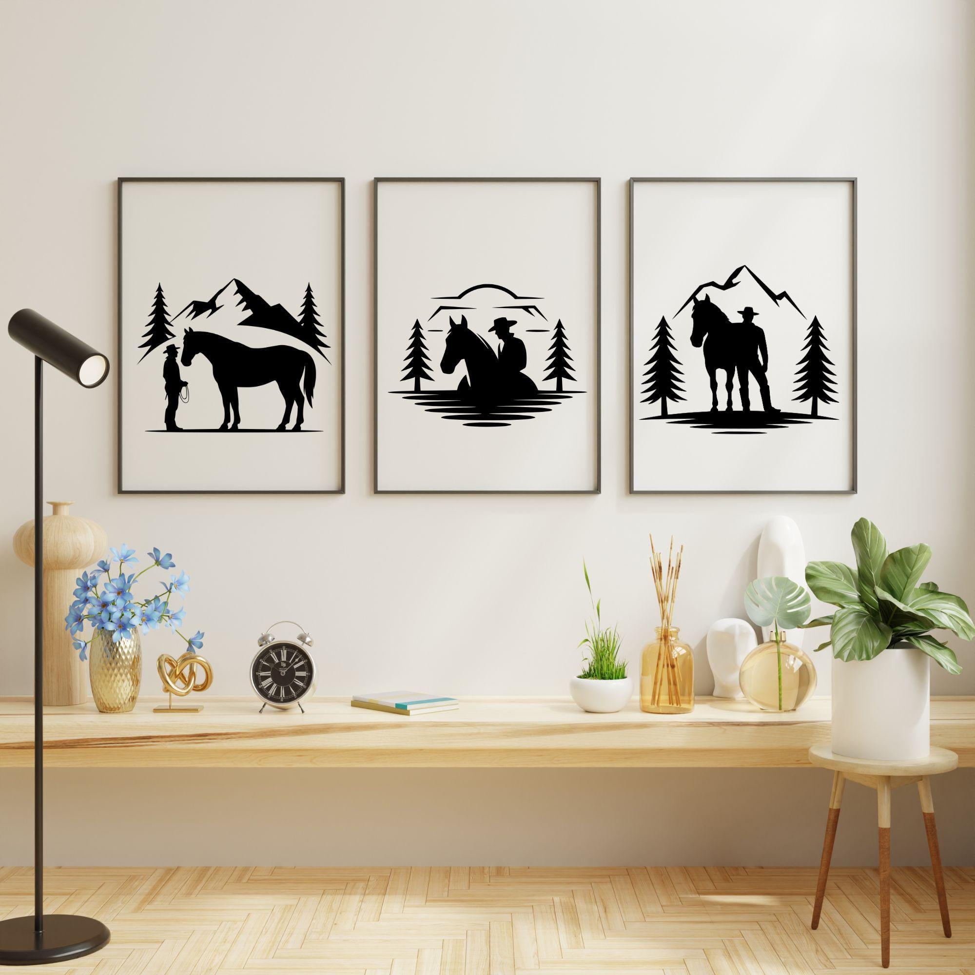 46 Western Cowboy Clipart Bundle, Horse Ranch SVG PNG, Western Scene ...