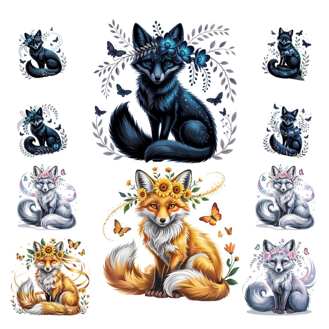 Mystical Fox PNG Clipart, Enchanted Forest Animal Bundle, Floral ...