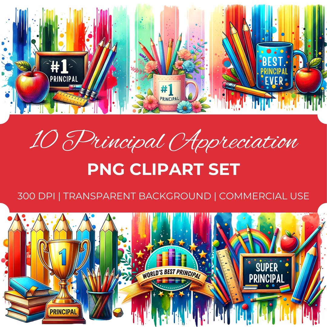 10 Principal Appreciation PNG Clipart, Colorful School Clipart, Trophy ...