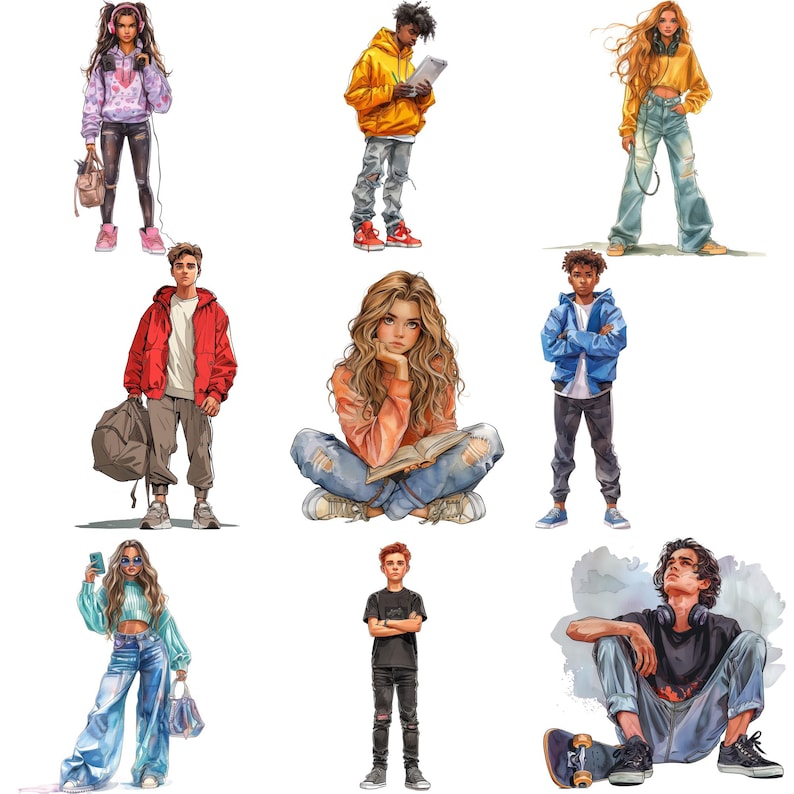 34 School Teen Clipart Bundle, Diverse Student Characters, Modern ...