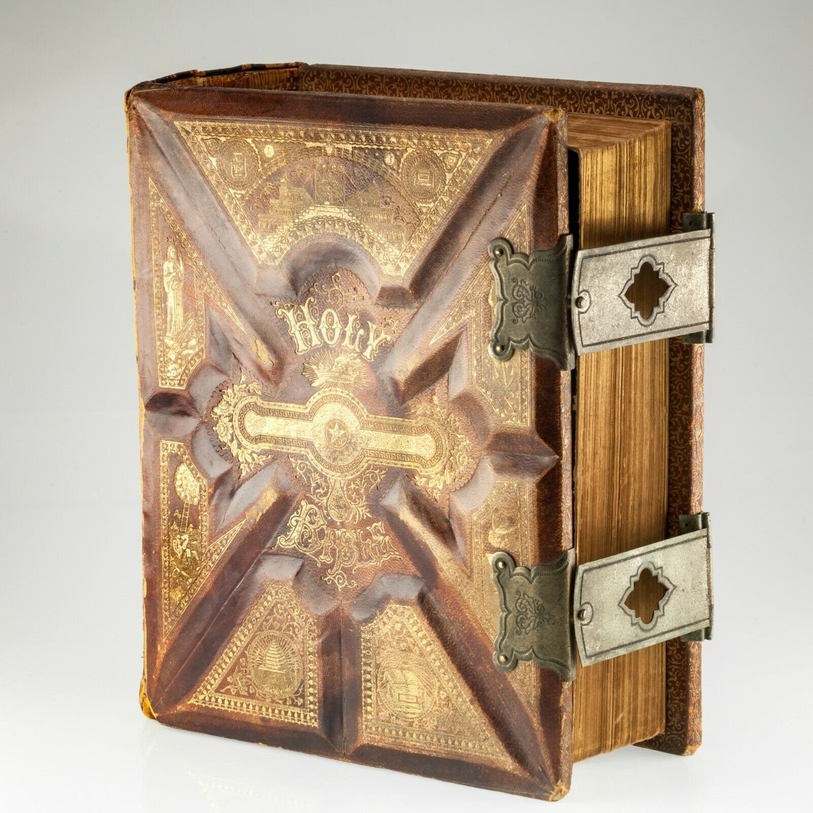 1890 Pronouncing Parallel Bible Leather Bound W/ Clasps Antique Book - Etsy