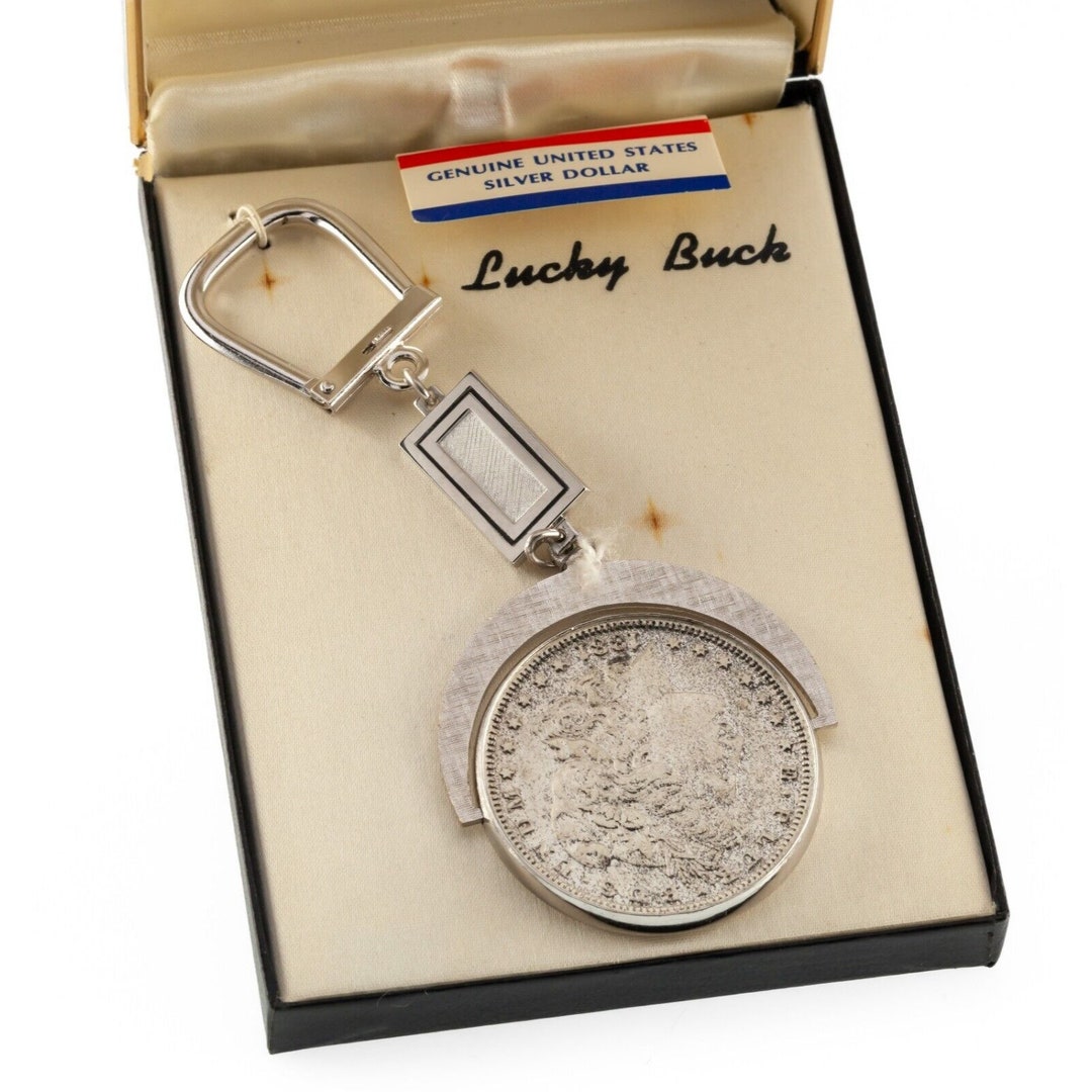 Lucky Buck Steel Keychain W/ Case Including 1881 Silver Morgan Dollar ...