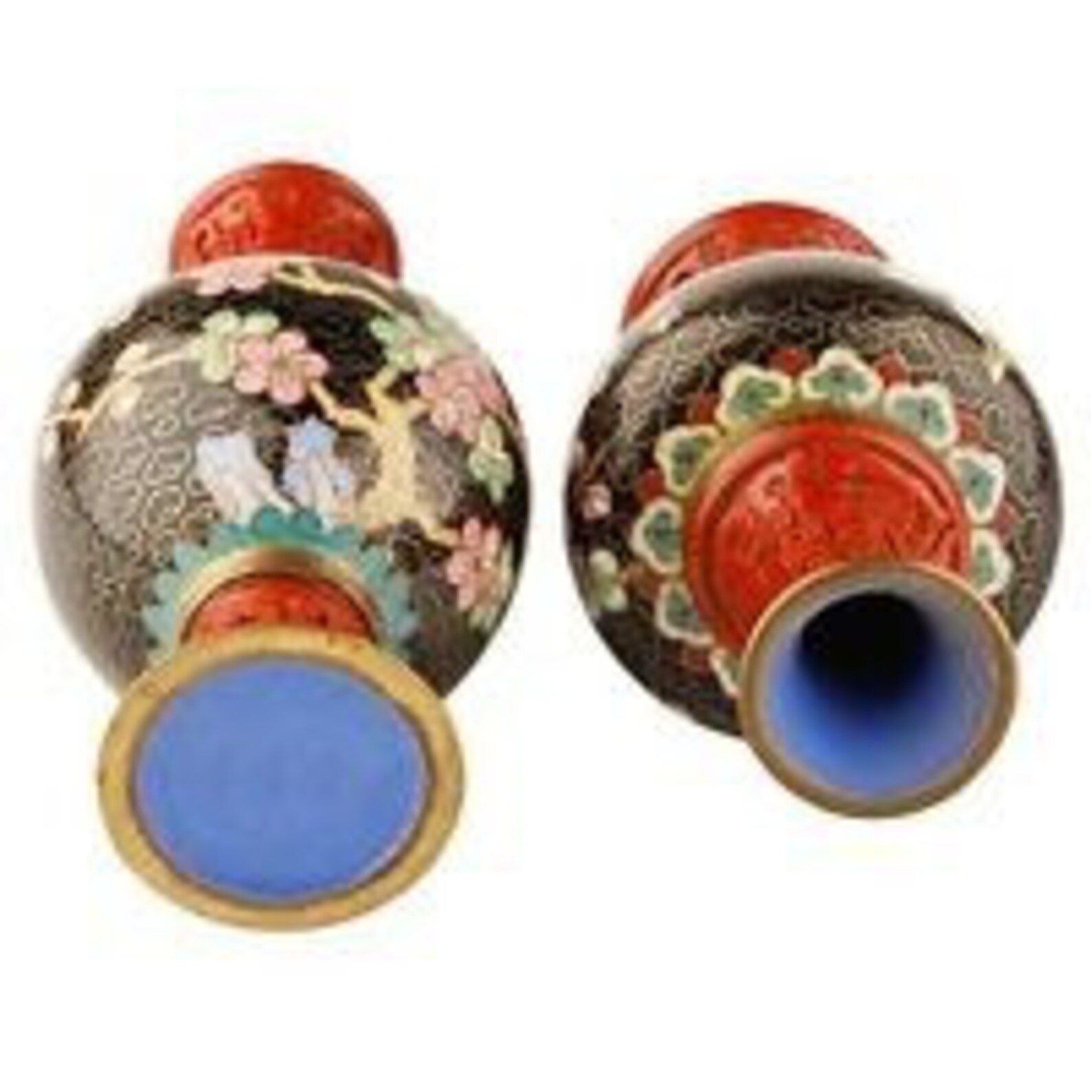 Pair of Antique VTG Asian Cinnabar and Cloisonné Vase Cherry Blossom ...