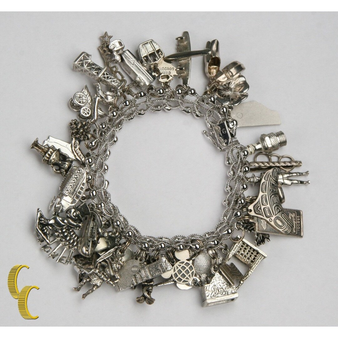 Unique Sterling Silver Charm Bracelet With 35 Charms - Etsy