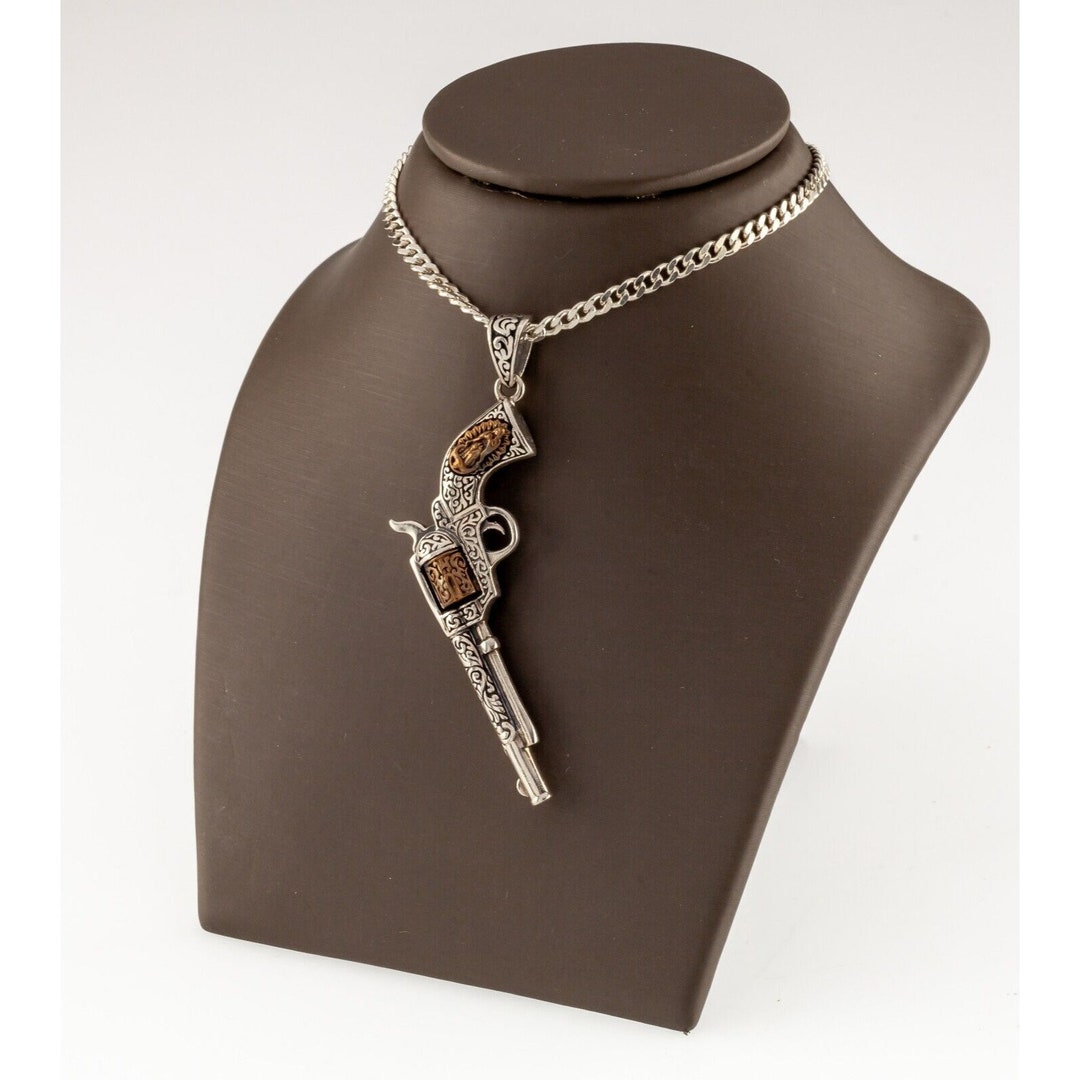 Unique Sterling Silver Pistol Revolver Pendant With 22" Silver Chain - Etsy