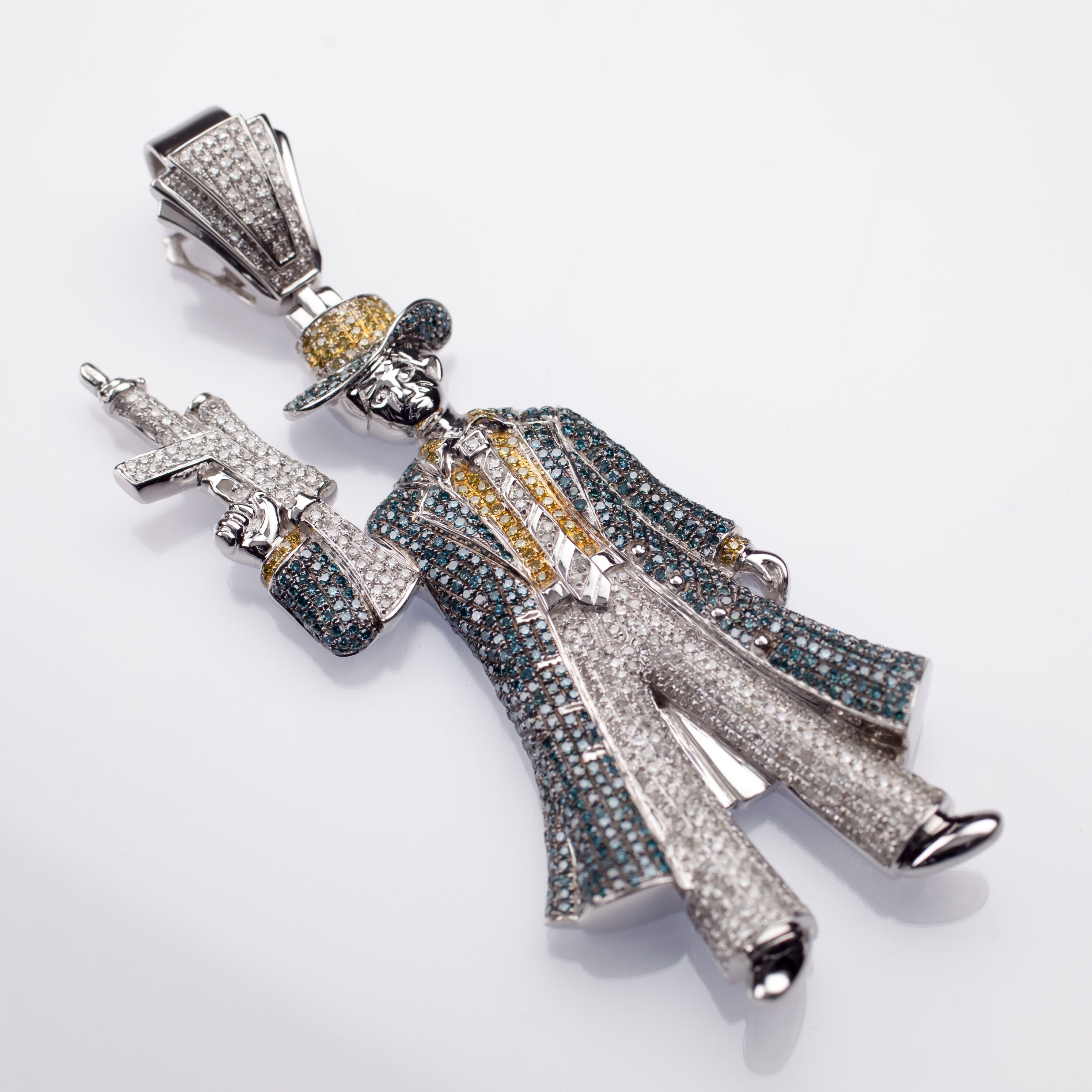 10k White Gold Color-enhanced Diamond Encrusted Gangster Pendant Bling ...
