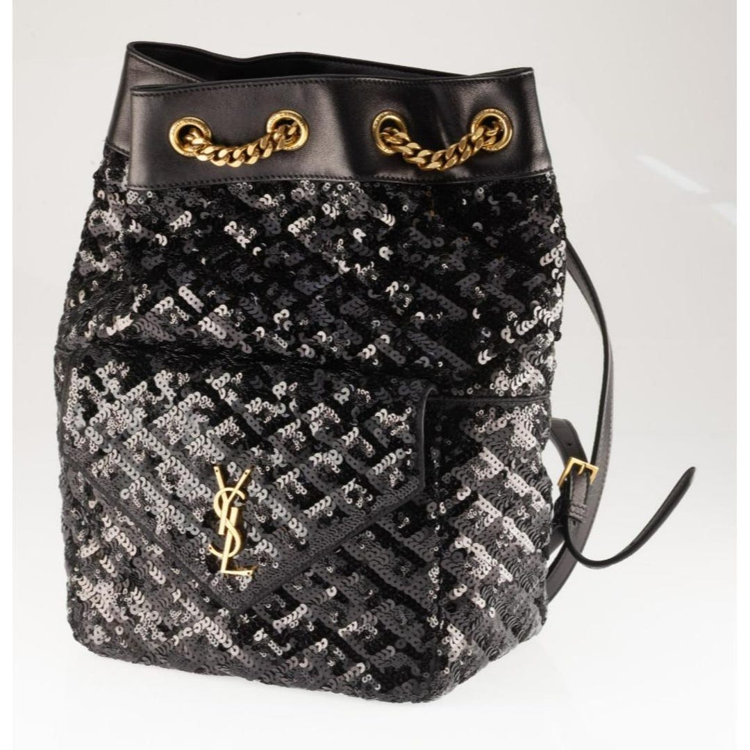YSL Yves Saint Laurent Sequin Satin Chain Backpack W/ Gold HW Dustbag ...