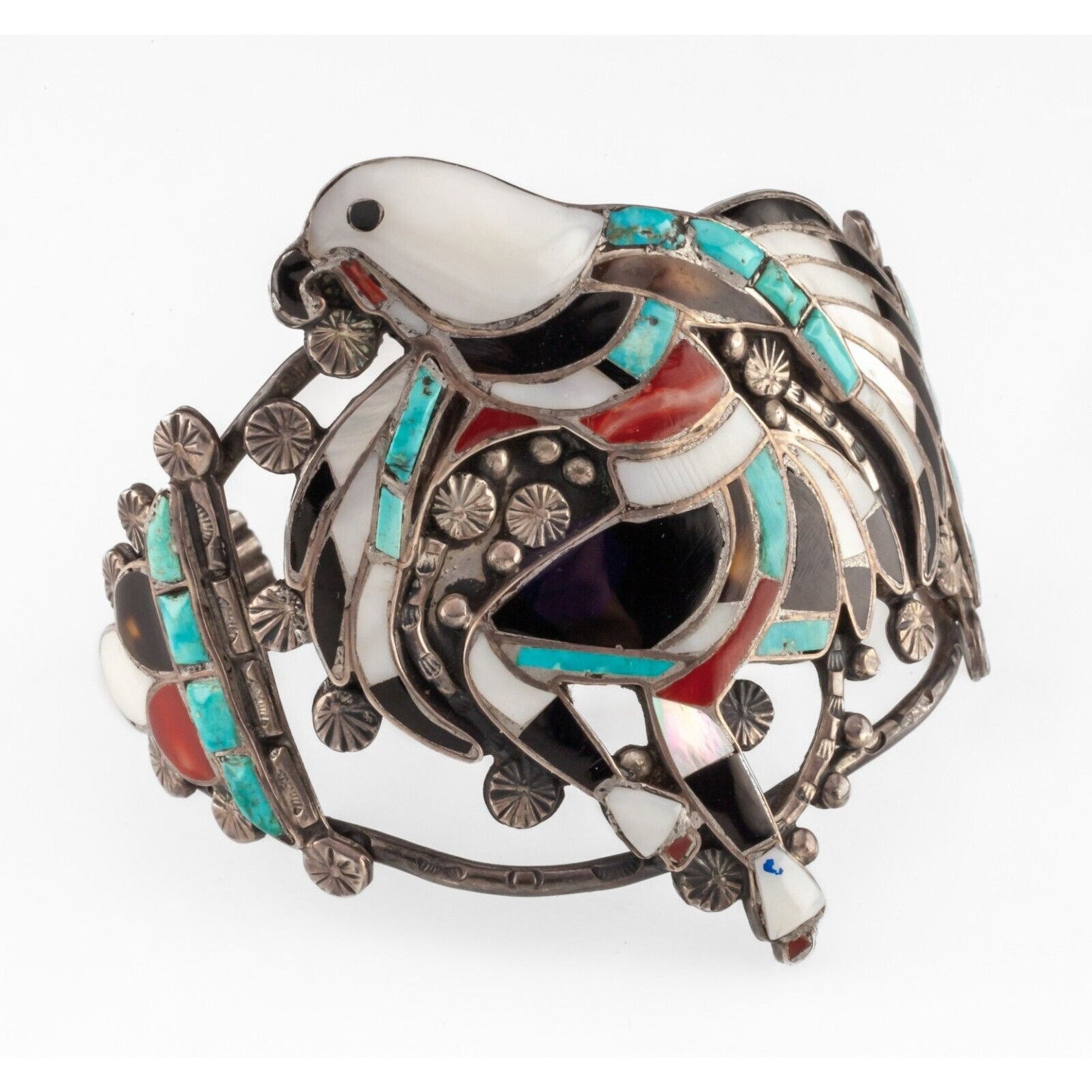 Vintage Zuni John Lucio Eagle Dancer Sterling Silver Inlay Cuff ...