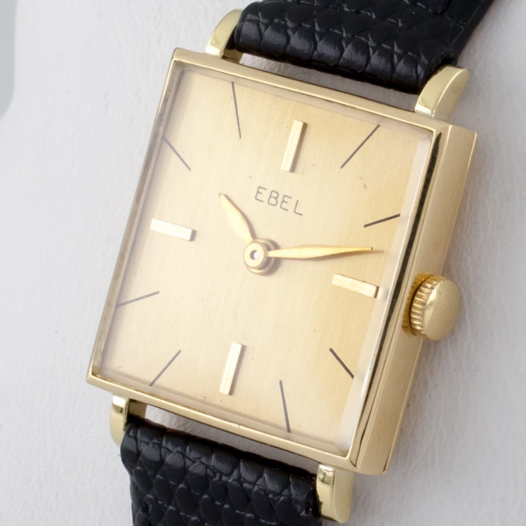 Vintage Ebel 18k Gold Women's Dress Watch W/ Square Case & Black ...