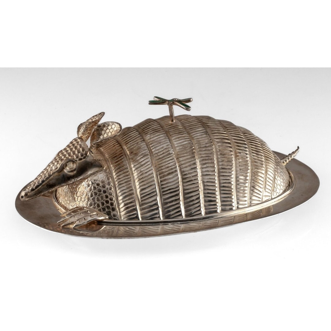 Castillo Family Silverplate Armadillo Butter Dish W/ Turquoise ...
