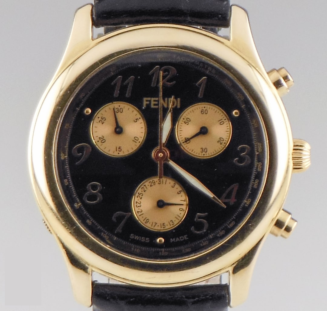 Fendi Chronograph 18K Gold Quartz Women's Watch W/ Box & Papers - Etsy