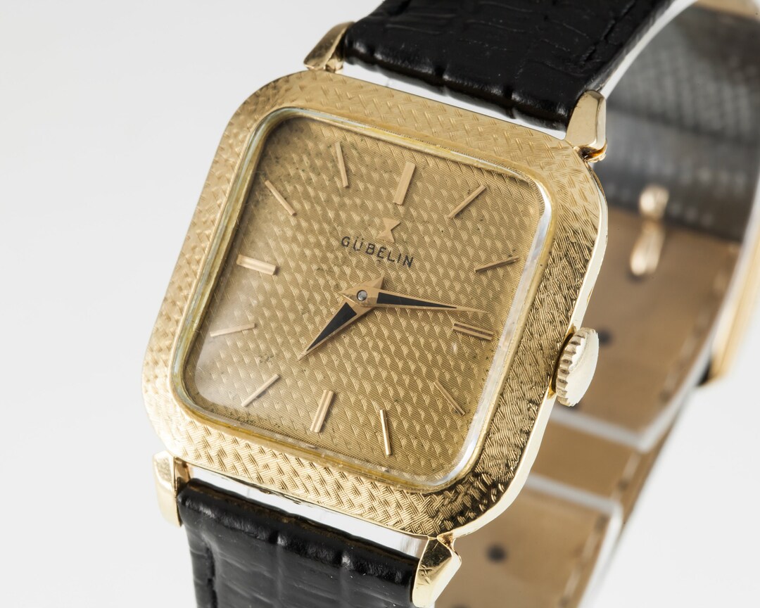 Vintage 1960's Gubelin 18k Yellow Gold Men's Wrist Watch With Leather ...