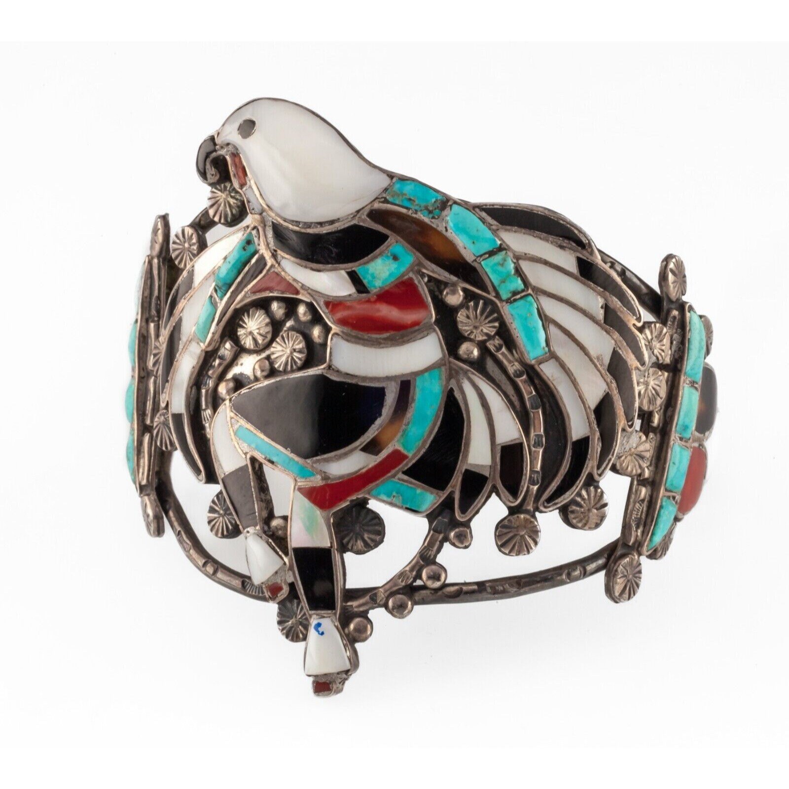 Vintage Zuni John Lucio Eagle Dancer Sterling Silver Inlay Cuff ...