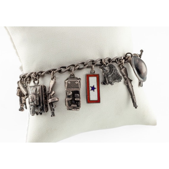 Vintage WWI US Military Sterling Silver Charm Bracele… - Gem