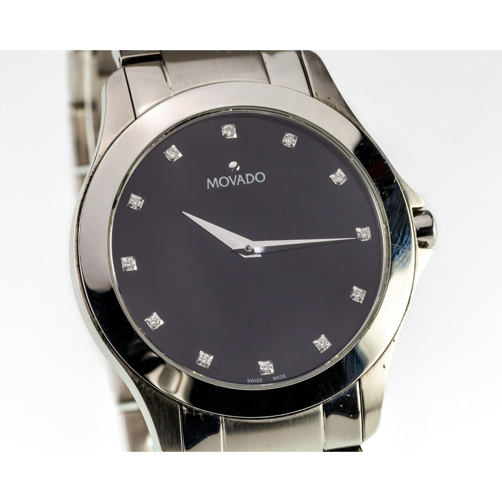 Movado Men's Stainless Steel Quartz Watch W/ Diamond Dial 50.1.14.1351 ...