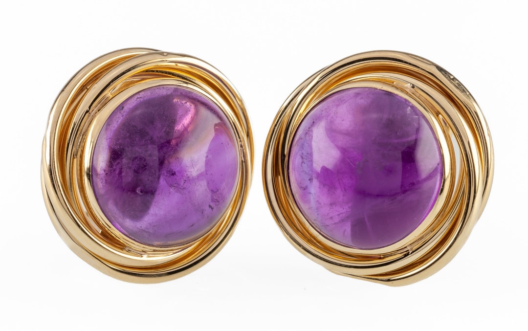 Peter Brams Designs 14k Gold 2 Carats Amethyst Cabochon Clip-on ...