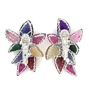 18k White Gold & Carved Gemstones Foliate Clip-on Earrings, Amethyst ...