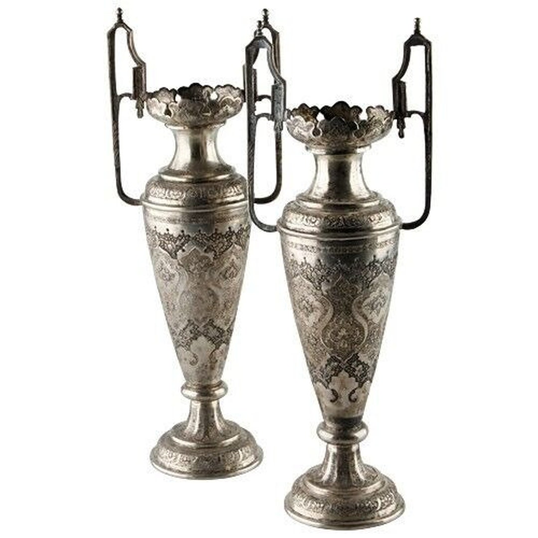 Pair of Antique VTG Persian Silver Engraved Vases - Etsy