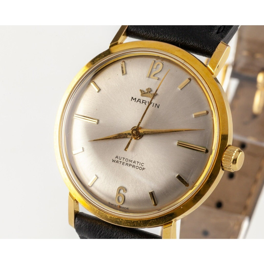 Marvin Gold-plated Automatic Watch W/ Leather Band Cal #777 - Etsy
