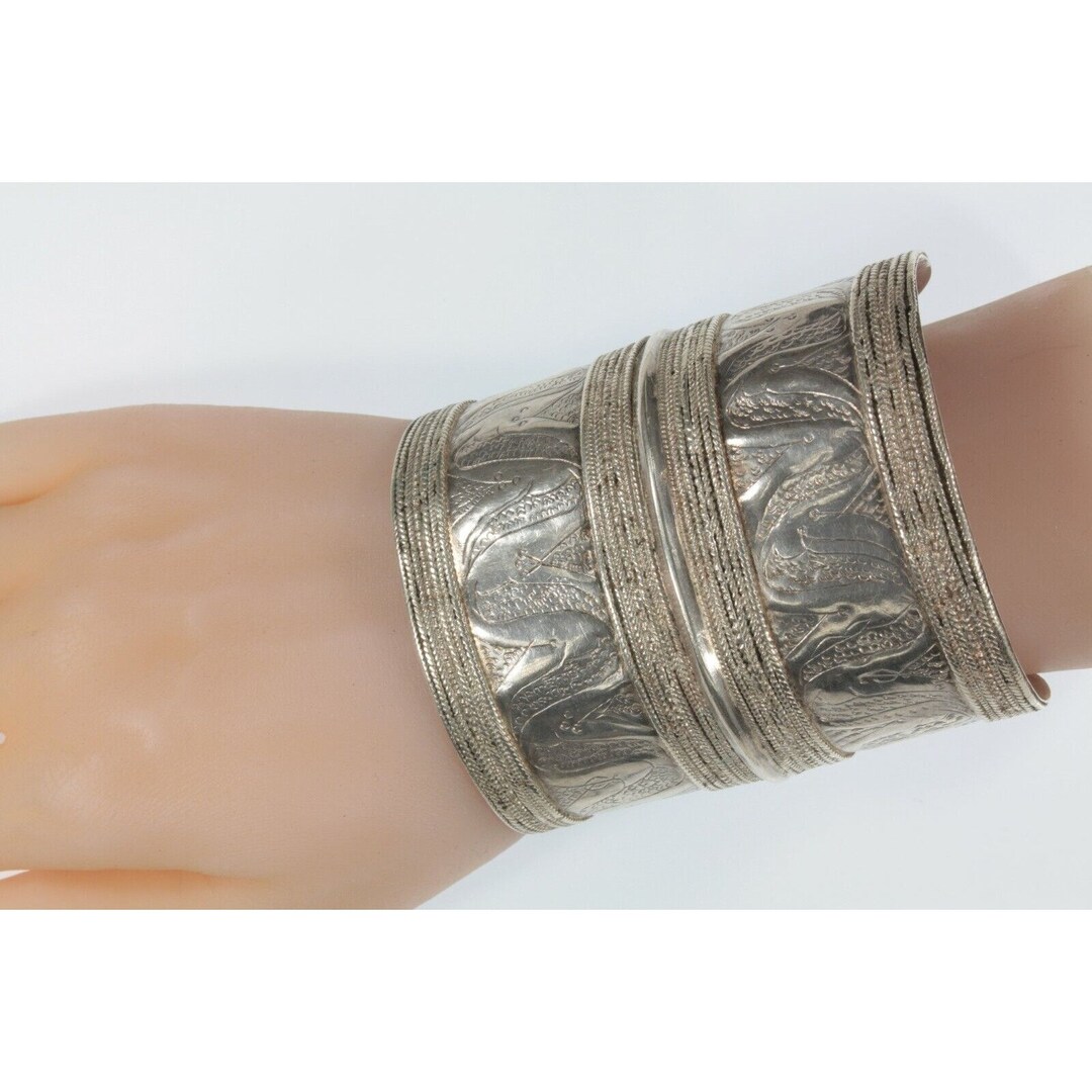Antique Wide Afghan Engraved Silver Cuff Bracelets 116.9g - Etsy