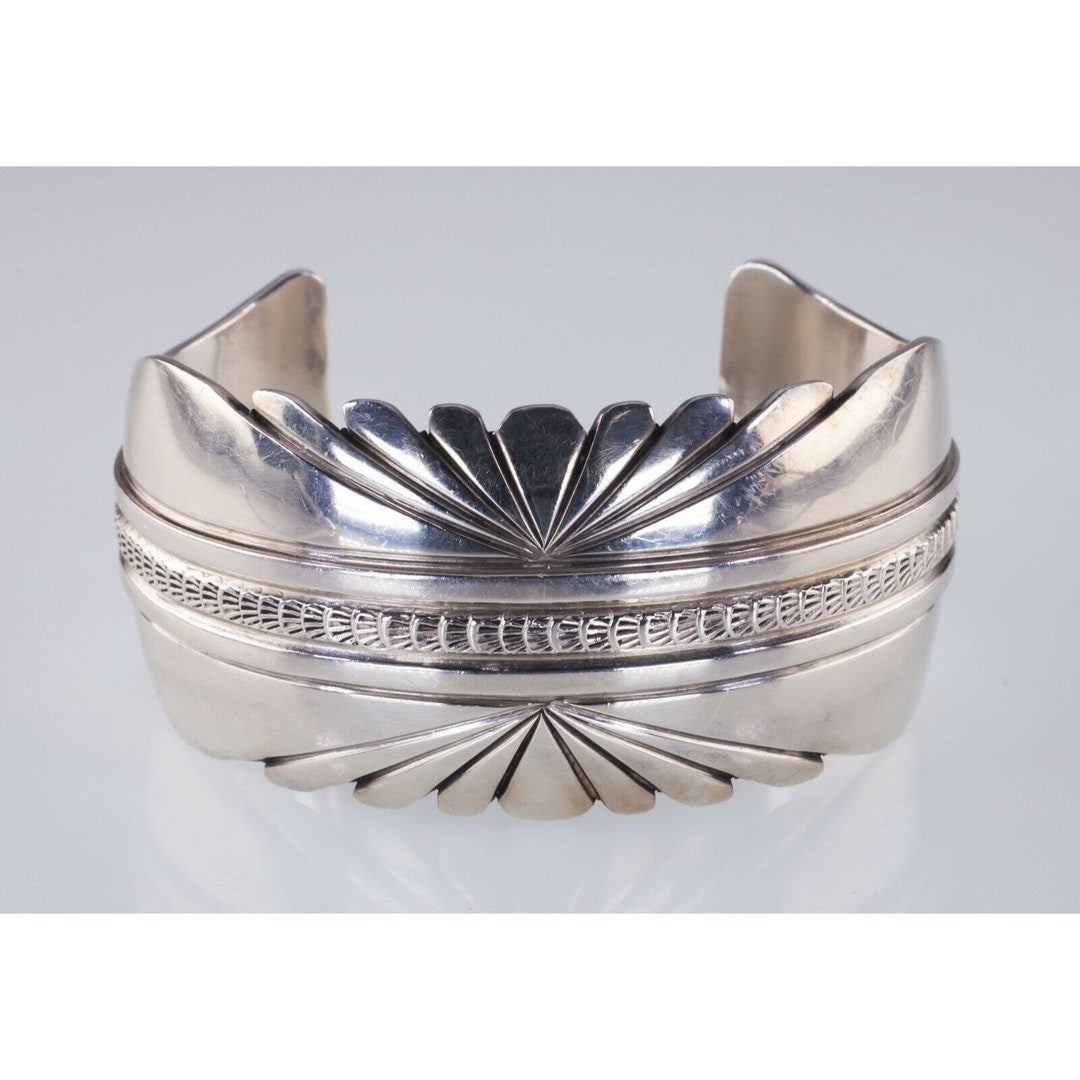 Navajo Lester Craig Stamp Tooled Design Sterling Silver Cuff Bracelet ...