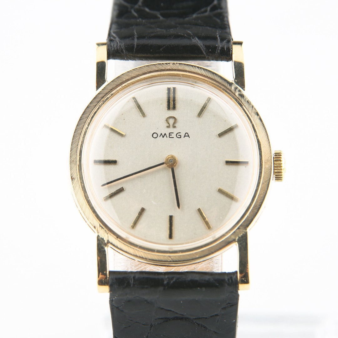 Vintage Omega 14k Gold Men's Dress Watch W/ Black Leather Band - Etsy