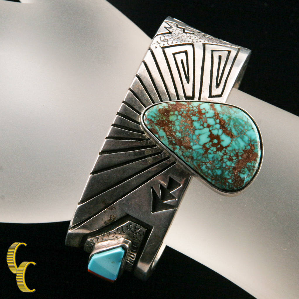 Abraham Begay Native American Sterling Silver Cuff W/ Turquoise Stones ...