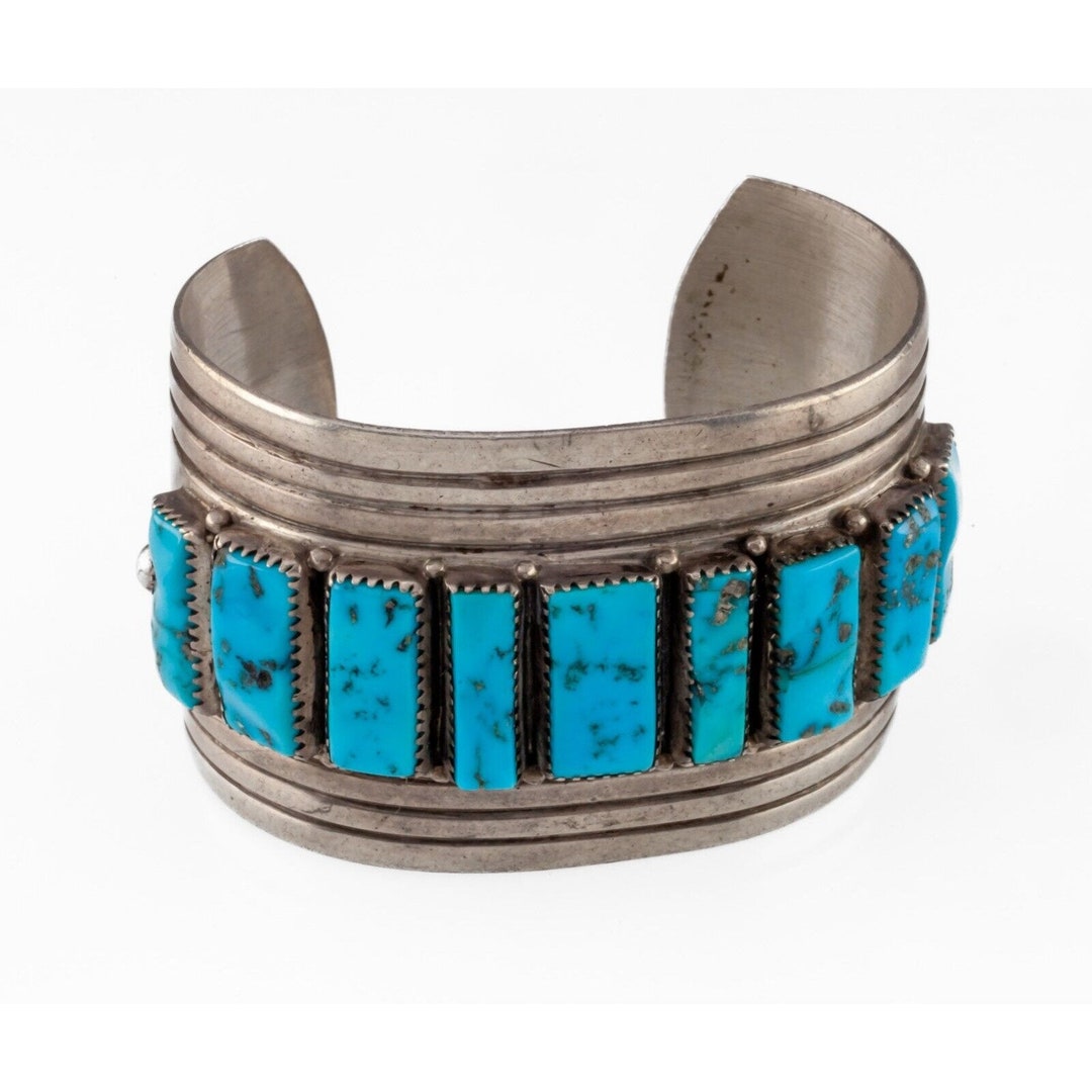 Navajo Wilson Begay Wide Cuff Bracelet With Turquoise 119.7gr - Etsy