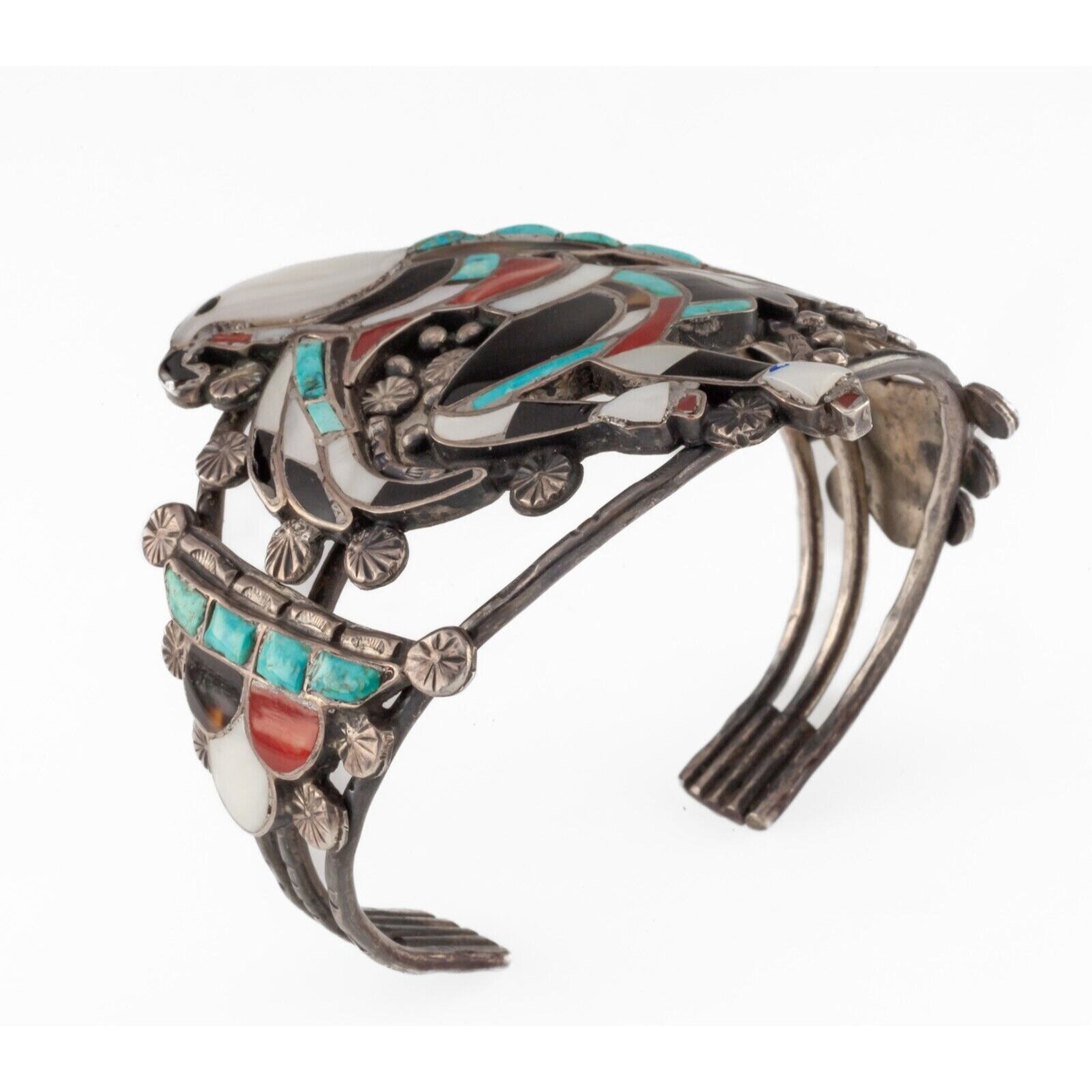 Vintage Zuni John Lucio Eagle Dancer Sterling Silver Inlay Cuff ...