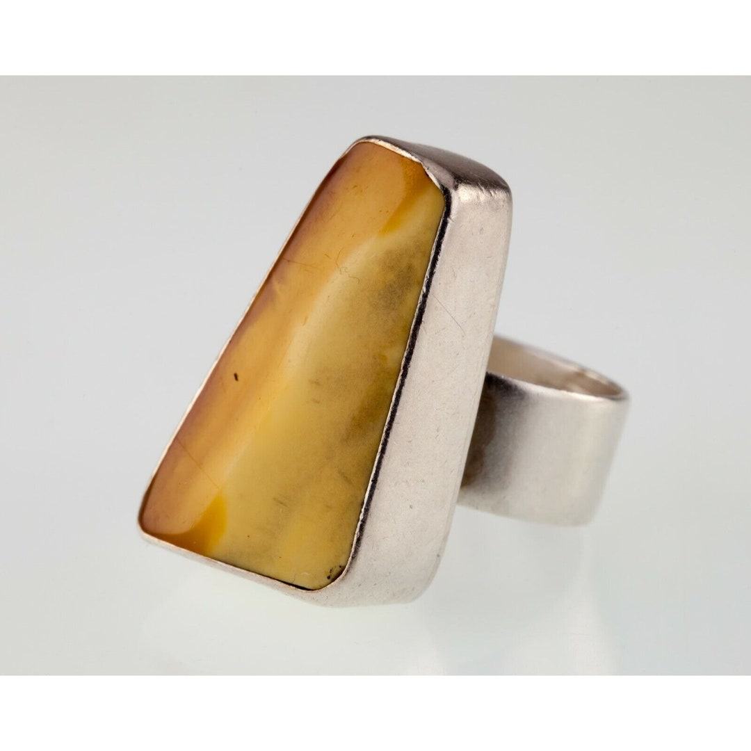 Vintage Butterscotch Amber Sterling Silver Ring Size 7.25 - Etsy