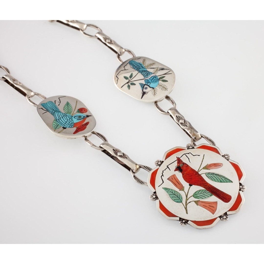 Vintage Harlan & Monica Coonsis Zuni Turquoise and Coral Bird Sterling ...