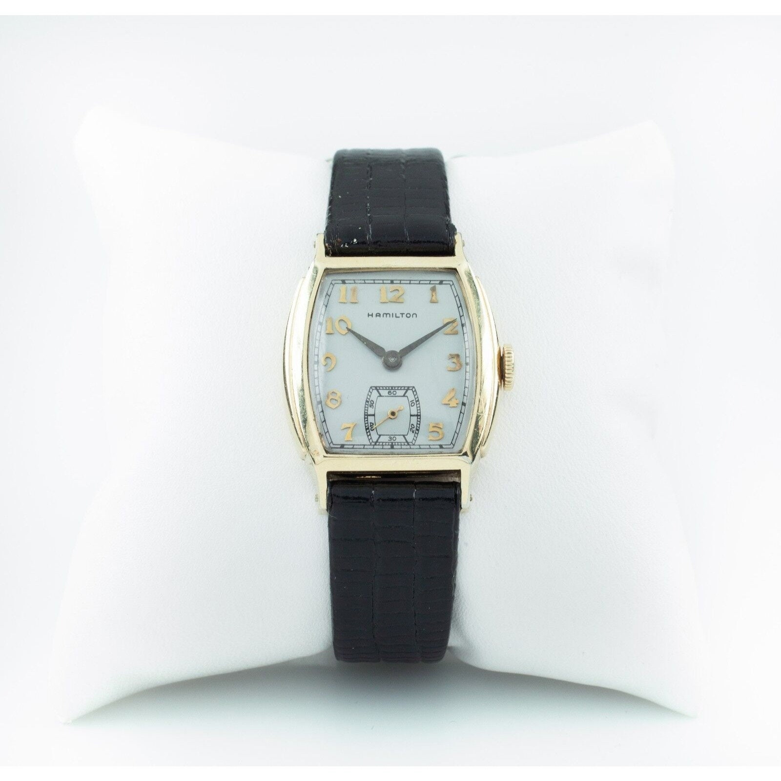 Hamilton Gold-filled Hand-winding Tonneau Watch W/ Black Leather Band ...