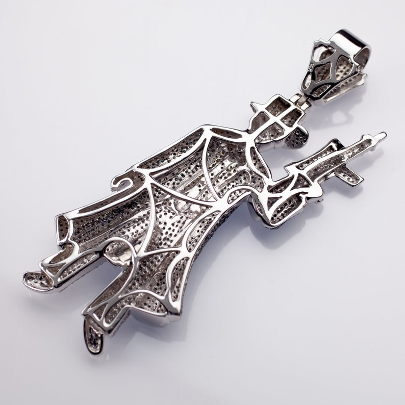 10k White Gold Color-enhanced Diamond Encrusted Gangster Pendant Bling ...