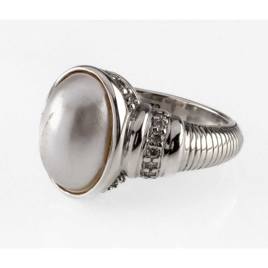 Judith Ripka Sterling Silver Mother-of-pearl and Diamonique Ring Size 6 ...