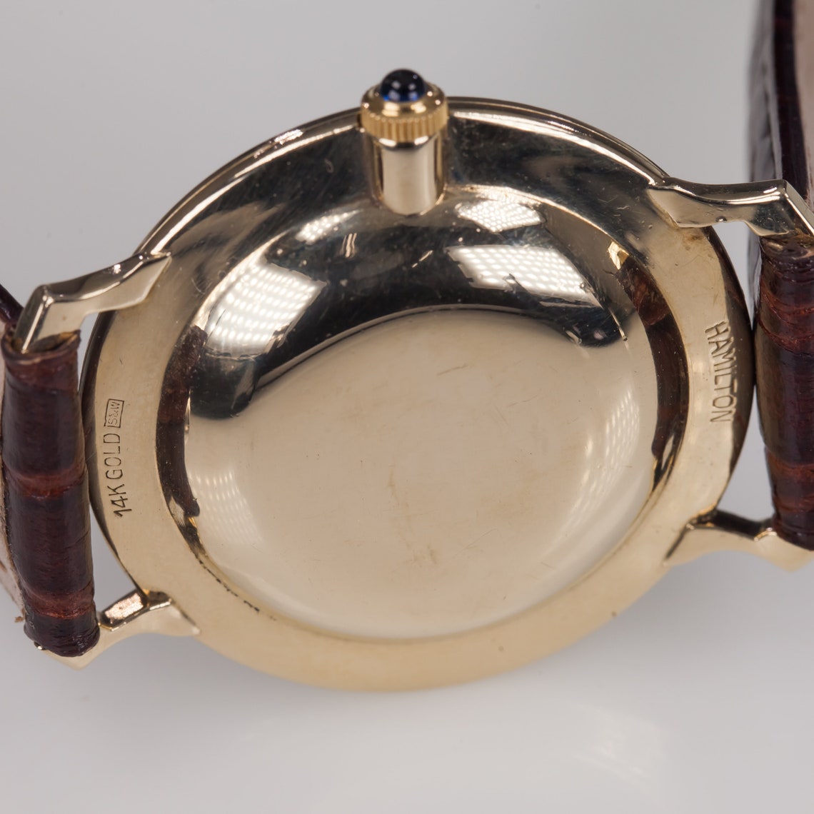 Vintage 1950s Hamilton 14k Gold Men's Dress Watch W/ Leather Band, Ref ...