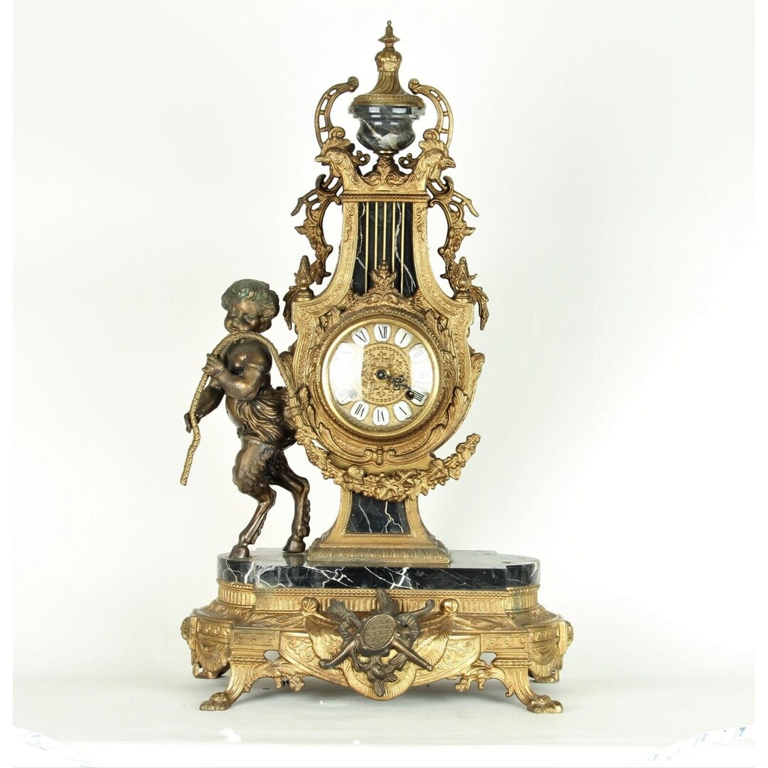 Imperial Lancini / Franz Hermle Gilded Bronze & Marble Mantle Clock ...
