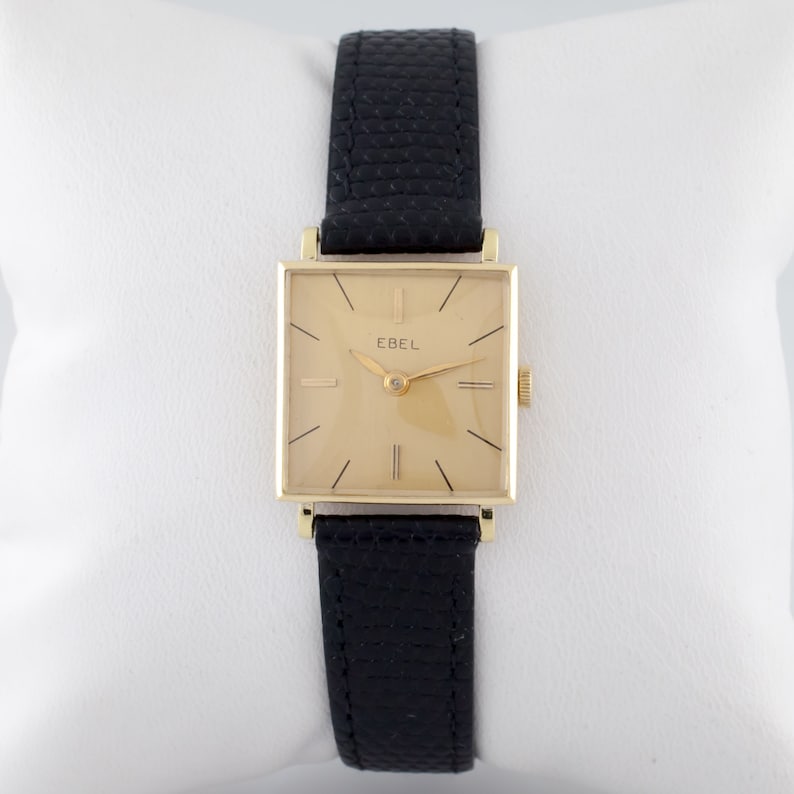 Vintage Ebel 18k Gold Women's Dress Watch W/ Square Case & Black ...