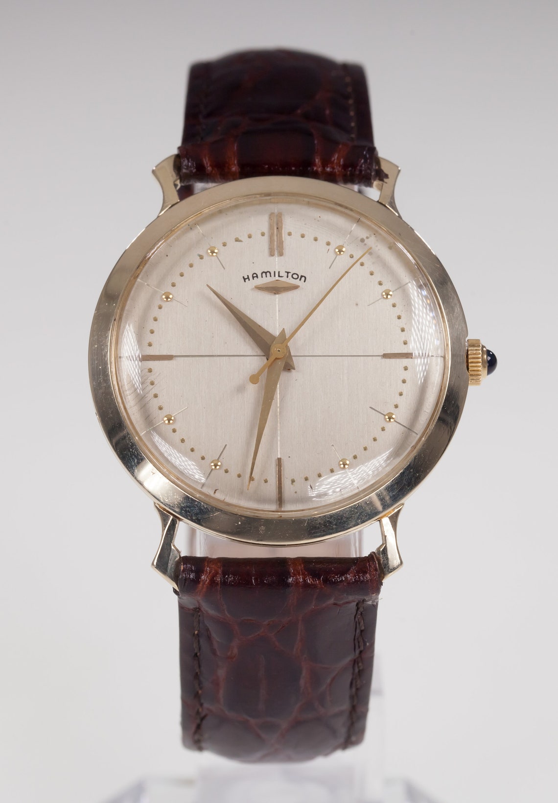 Vintage 1950s Hamilton 14k Gold Men's Dress Watch W/ Leather Band, Ref ...